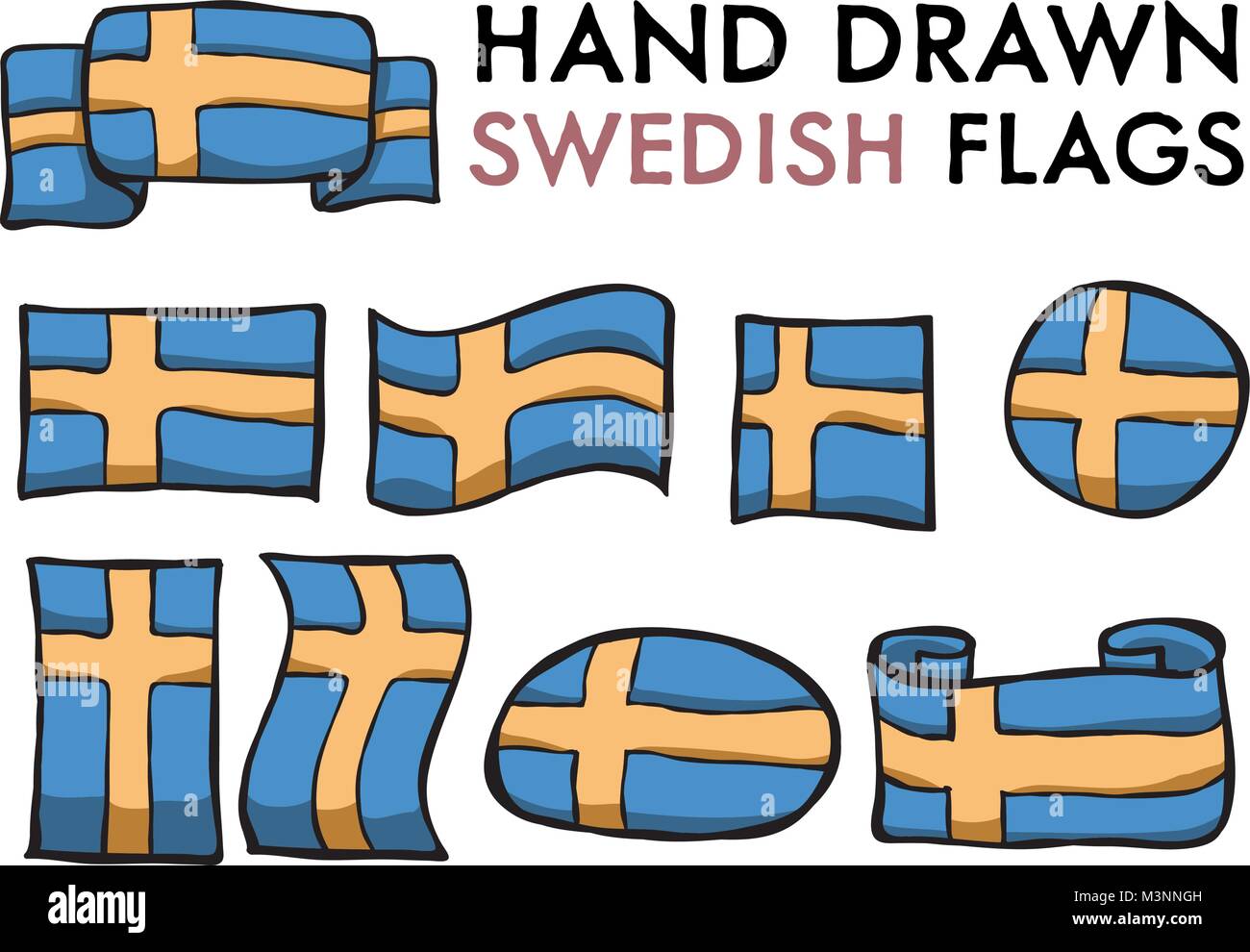 Set of Hand Drawn / Doodled National Flags. High-Quality Vector ...