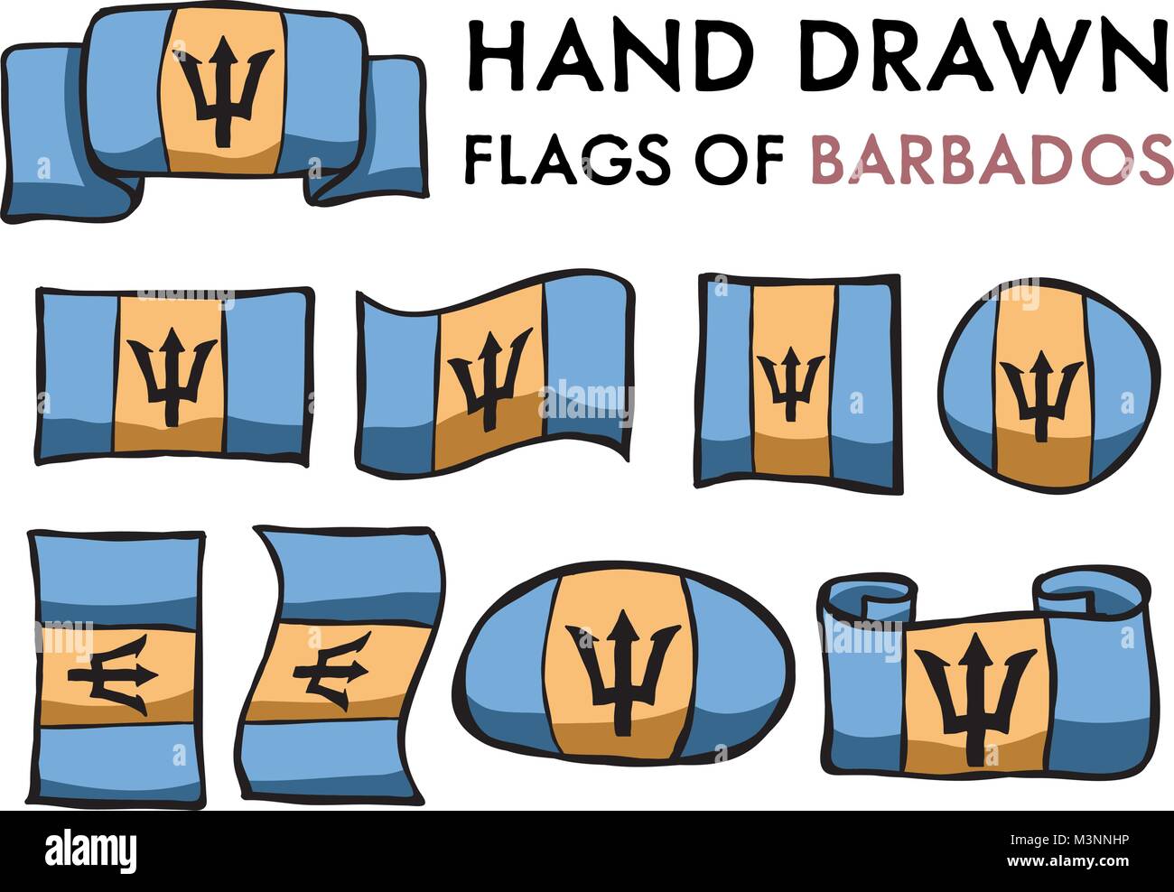 Set of Hand Drawn / Doodled National Flags. High-Quality Vector ...