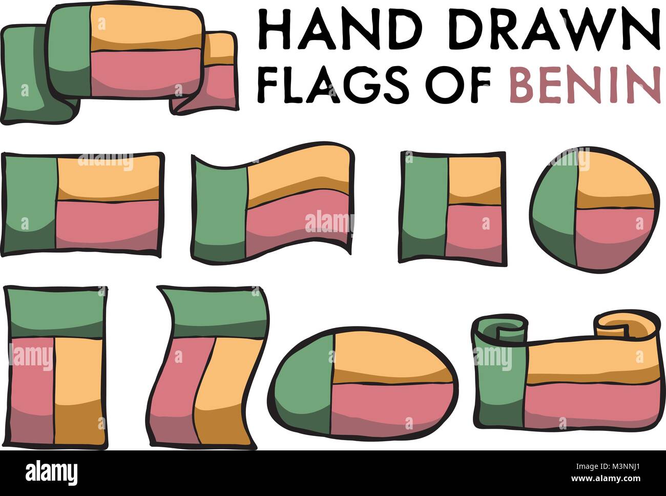 Set of Hand Drawn / Doodled National Flags. High-Quality Vector ...