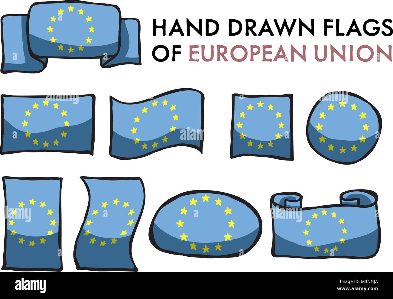 Set of Hand Drawn / Doodled National Flags. High-Quality Vector ...