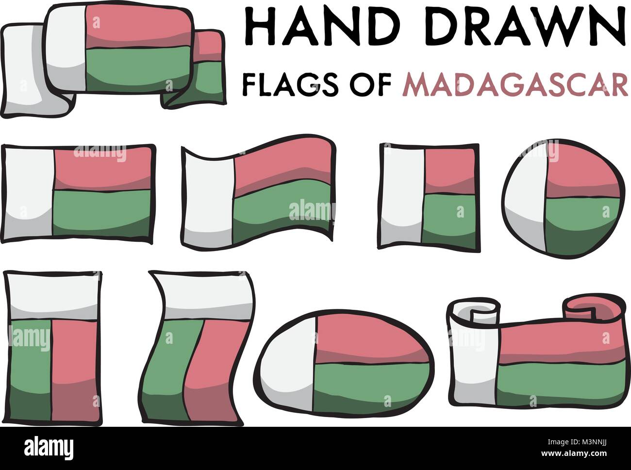 Set of Hand Drawn / Doodled National Flags. High-Quality Vector ...