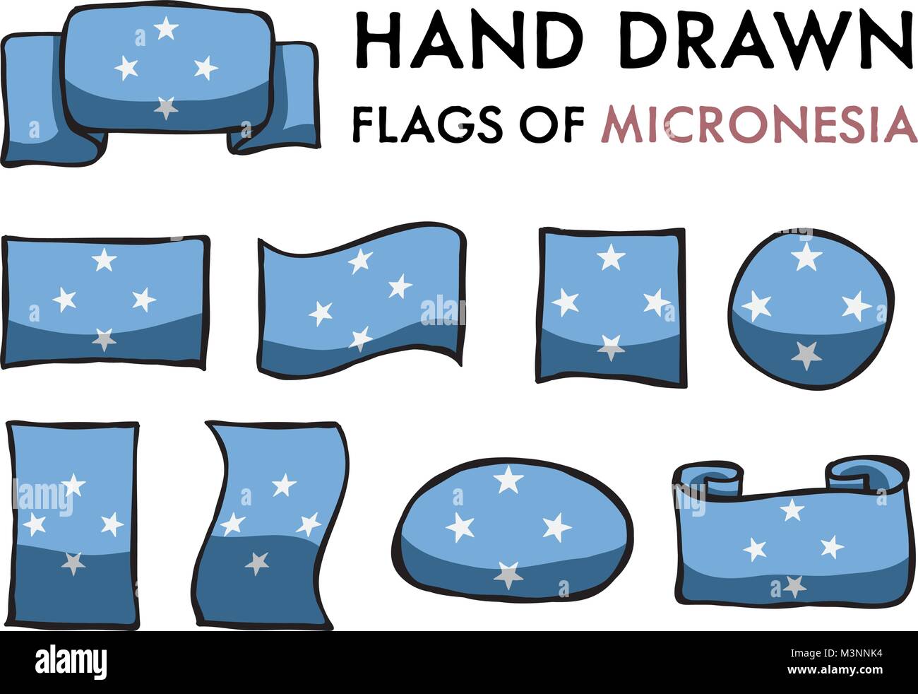 Set of Hand Drawn / Doodled National Flags. High-Quality Vector ...