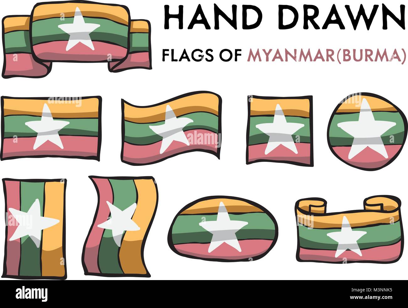 Set of Hand Drawn / Doodled National Flags. High-Quality Vector ...