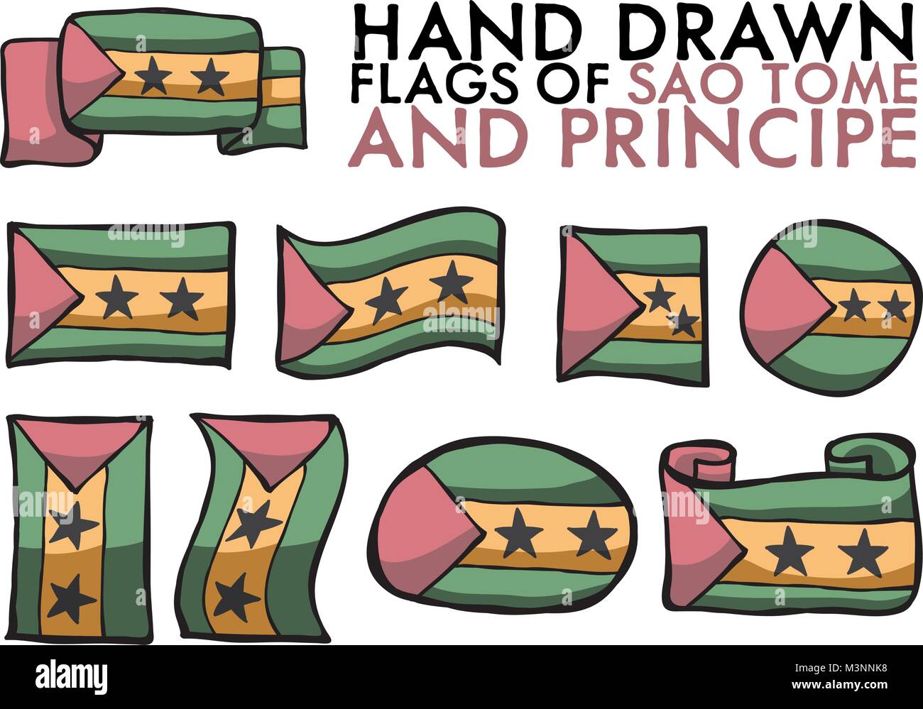 Set of Hand Drawn / Doodled National Flags. High-Quality Vector ...