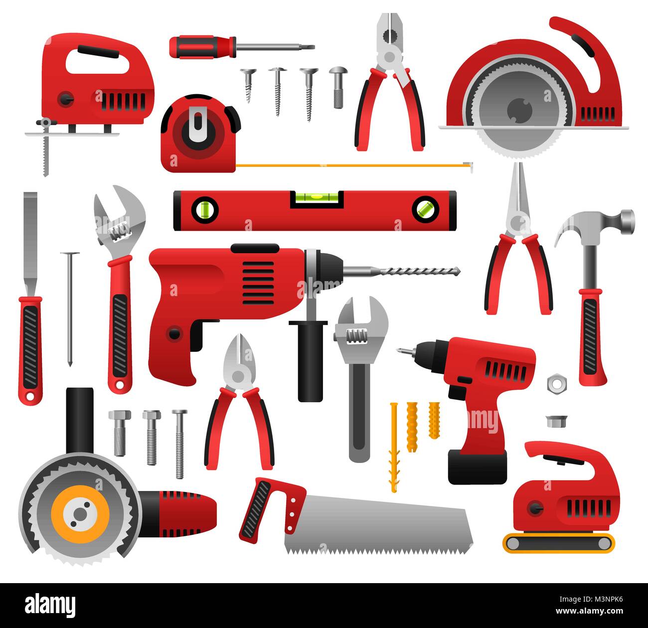 Construction tools. Construct tool icon set with screwdriver and saw ...