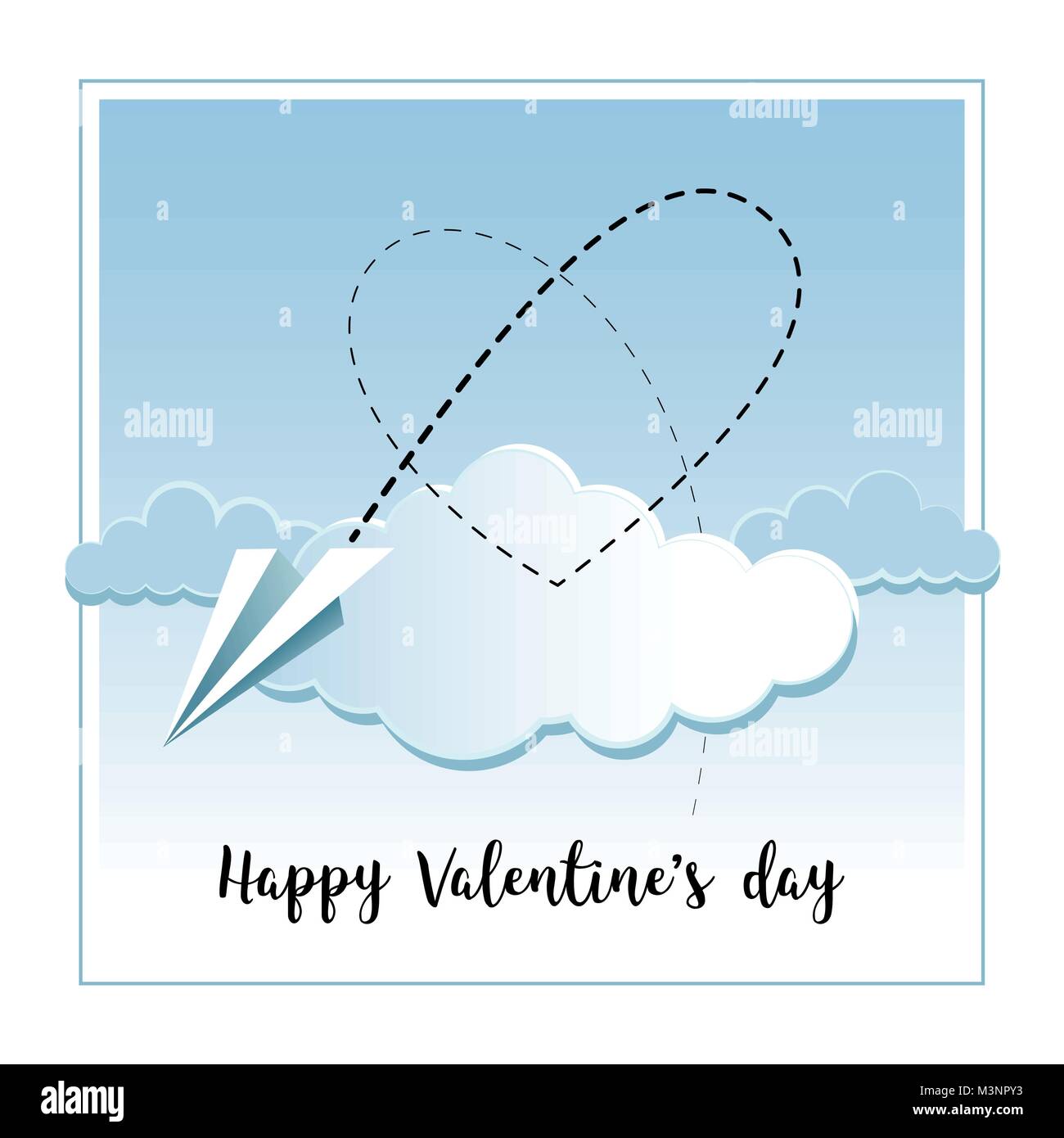 Happy Valentine's Day greeting card with Paper airplane, Clouds and ...