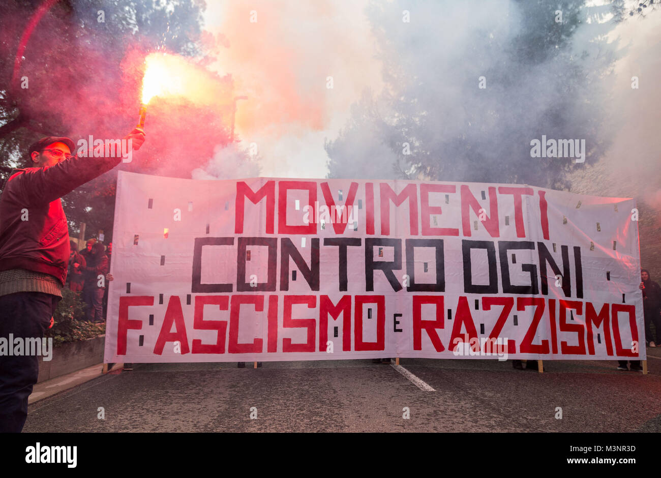 Macerata, Italy. 10th Feb, 2018. Anti-fascist demonstration in Macerata ...