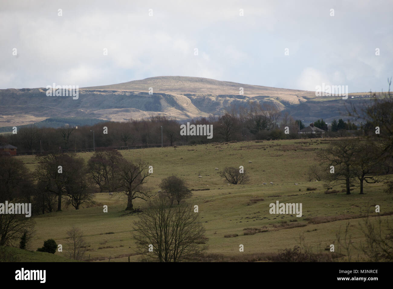 Whalley, UK. 11th Feb, 2018. Sunlight shines on the top of Black ...