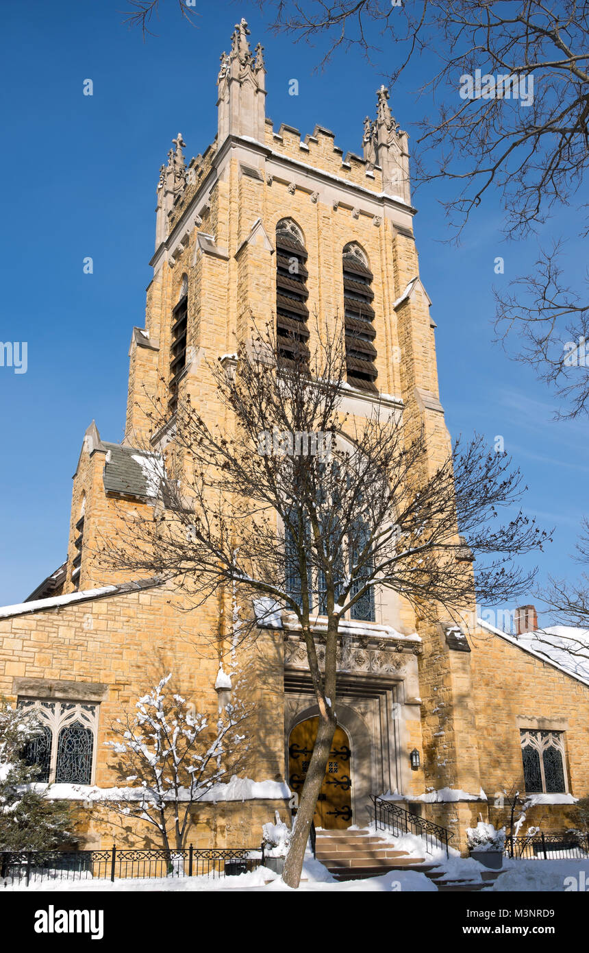 entrance and tower of landmark neo gothic church in hill district of ...