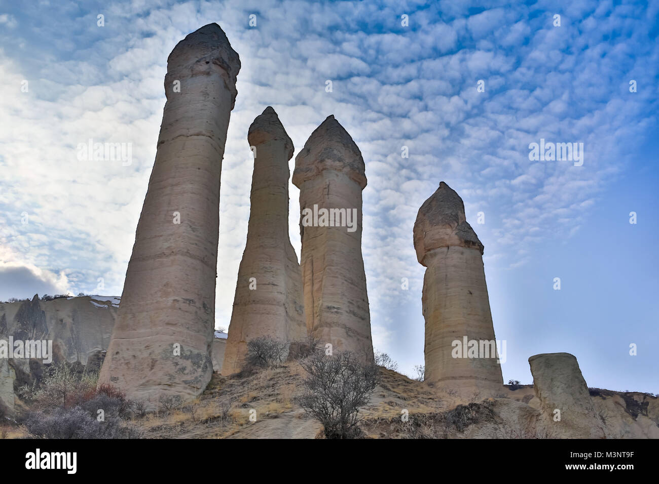 Volcanic rock formations known as Fairy Chimneys in Cappadocia, Turkey ...
