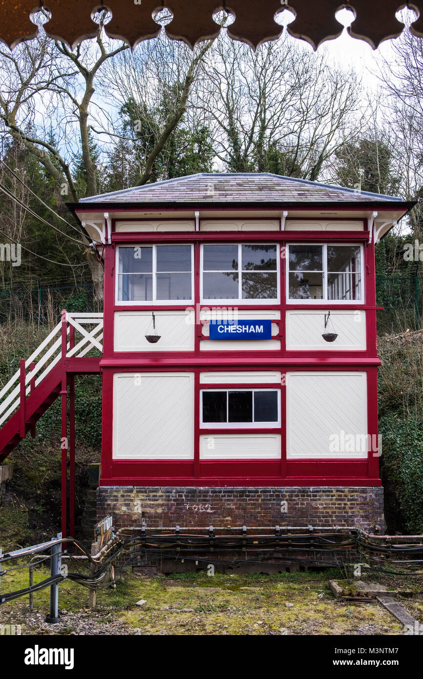 Railway signal box at Chesham station on the Metropolitan line ...