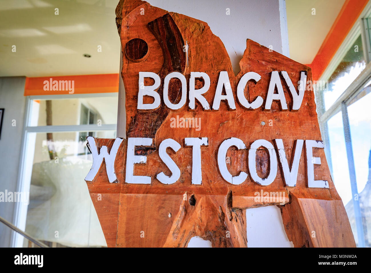 Boracay, Philippines - Nov 18, 2017 : Signboard of West Cove Resort ...