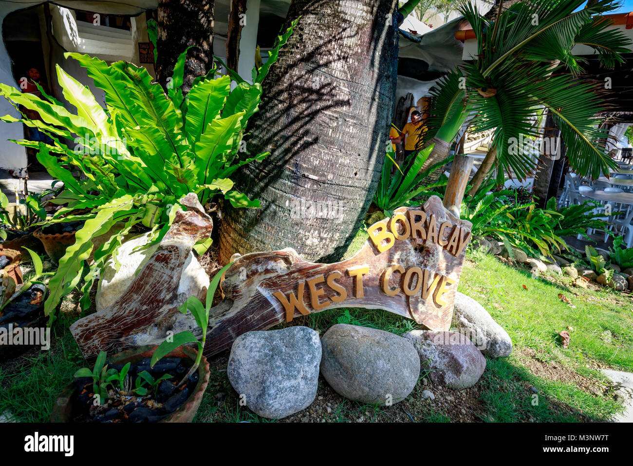 Boracay, Philippines - Nov 18, 2017 : Signboard of West Cove Resort ...