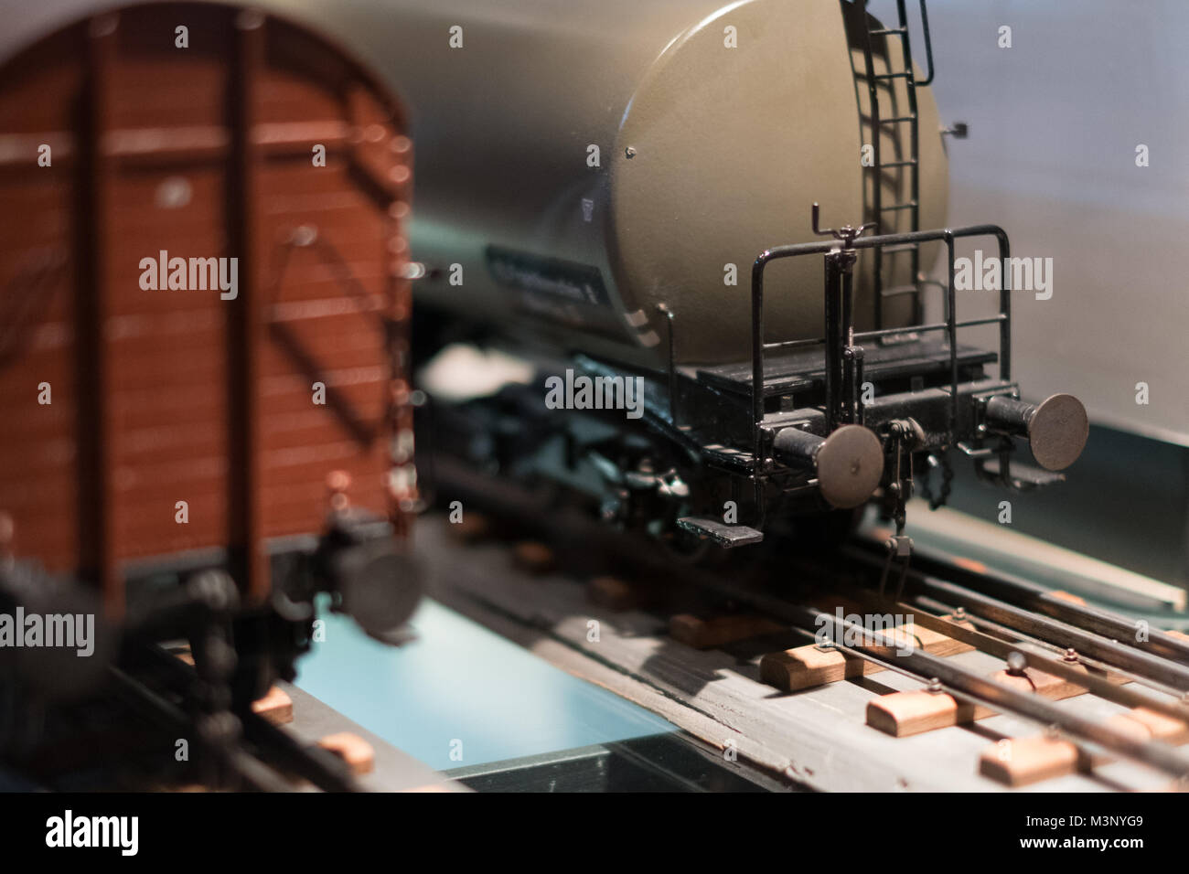 Miniature train models - toy model train wagons on railroad Stock Photo ...