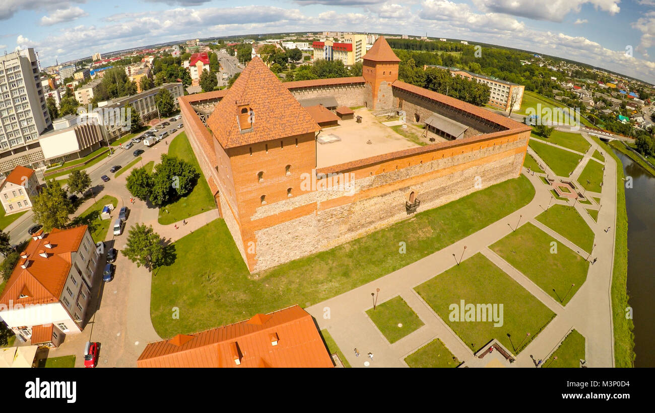 The old castle of Prince Gedimin in the city of Lida. Belarus. Aerial ...