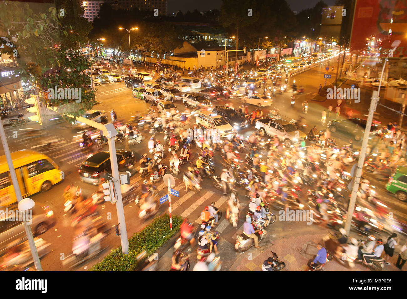 Traffic jam with a lot of cars on the roads of Ho Chi Minh City ...