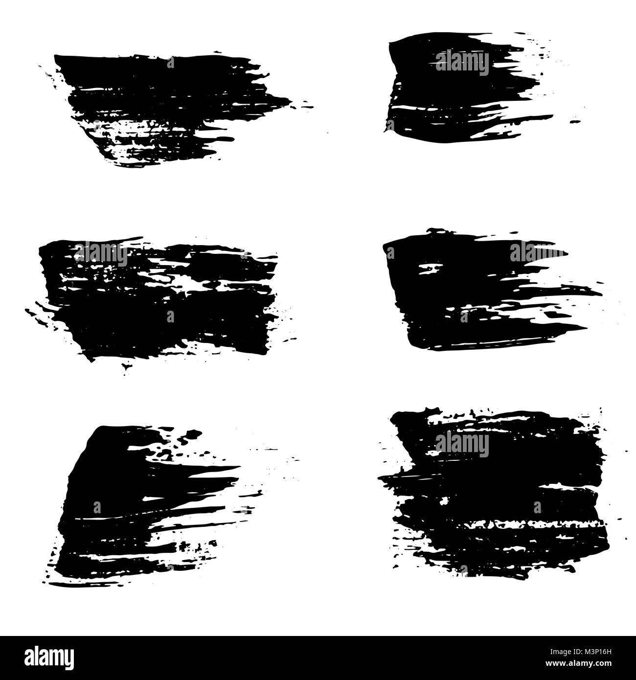 Grunge ink brush strokes set. Freehand black brushes. Handdrawn dry ...