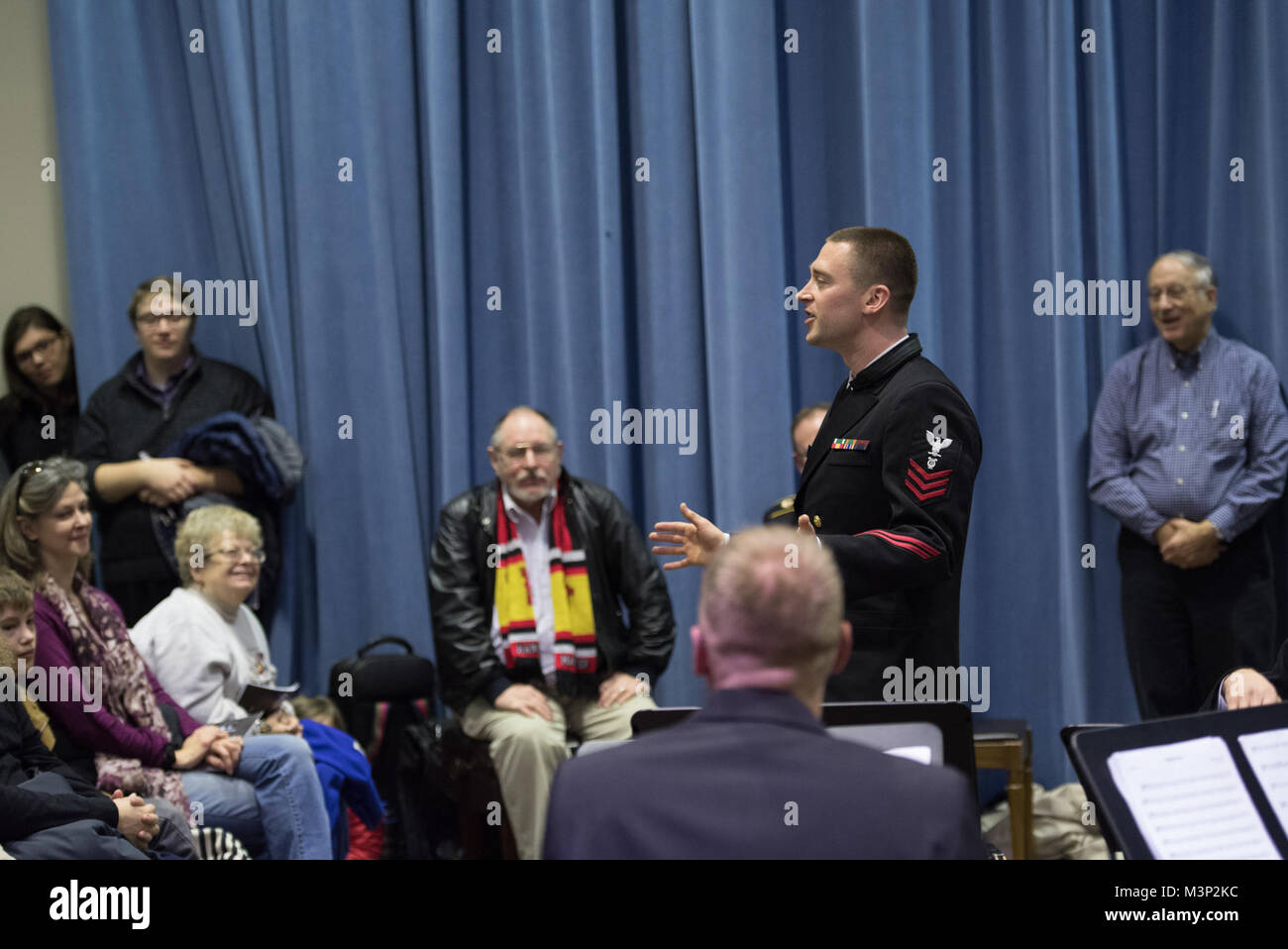 FAIRFAX, Va. (Jan. 13, 2018) Musician 1st Class Jonathan Yanik speaks ...