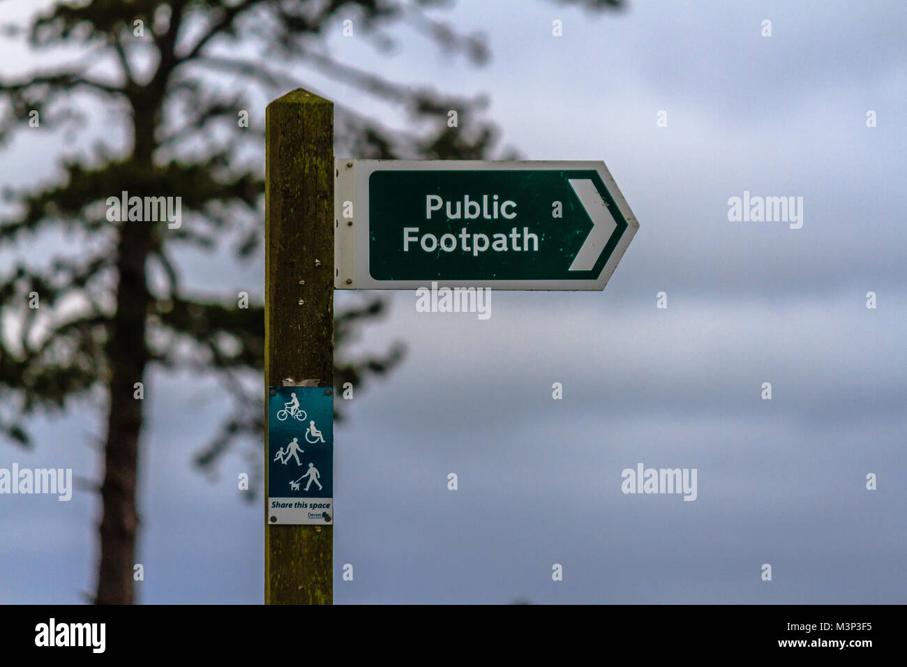 Public footpath sign with extra sign to include cyclists, wheelchair ...