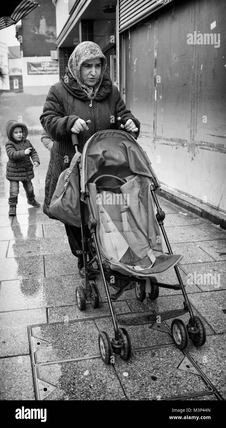 Woman pushchair uk Black and White Stock Photos & Images - Alamy