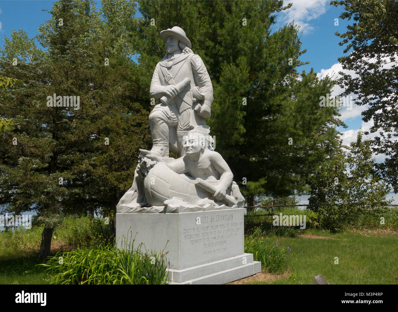 Samuel de Champlain statue at Isle la Motte Vermont Stock Photo - Alamy