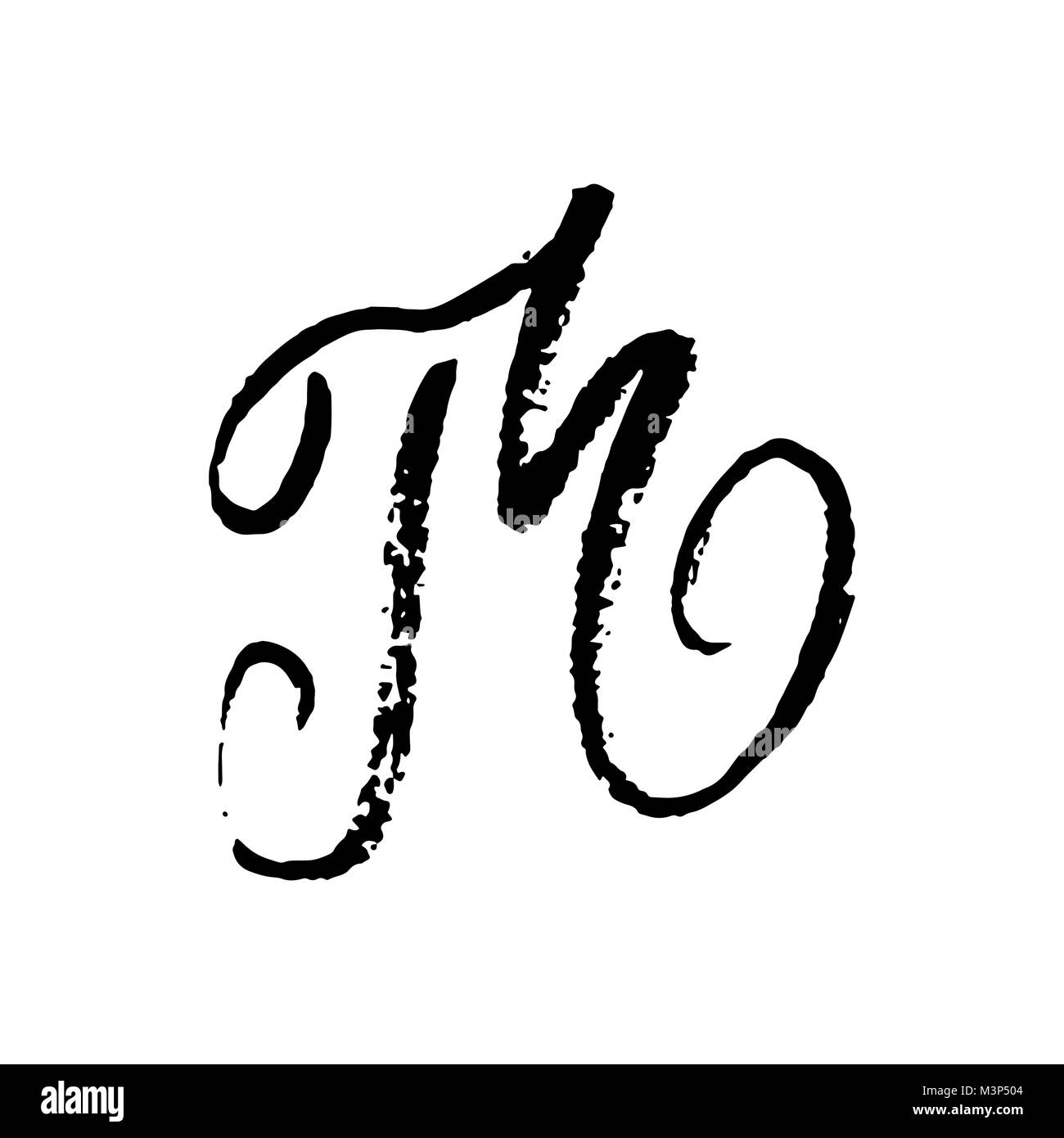 Letter M. Handwritten by dry brush. Rough strokes textured font. Vector ...