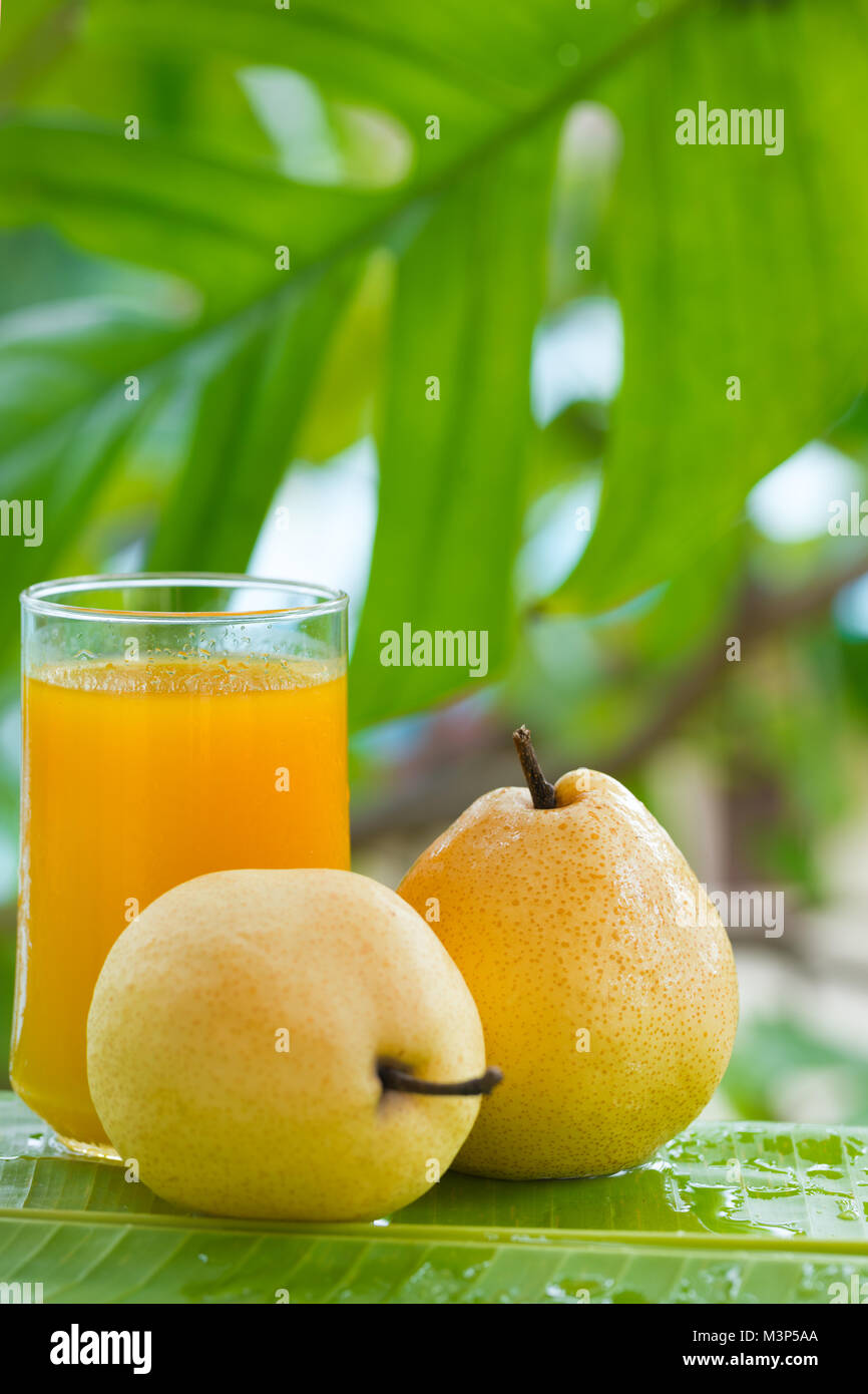Fresh yellow pear tropic fruit summer refreshment smoothie shake drink ...