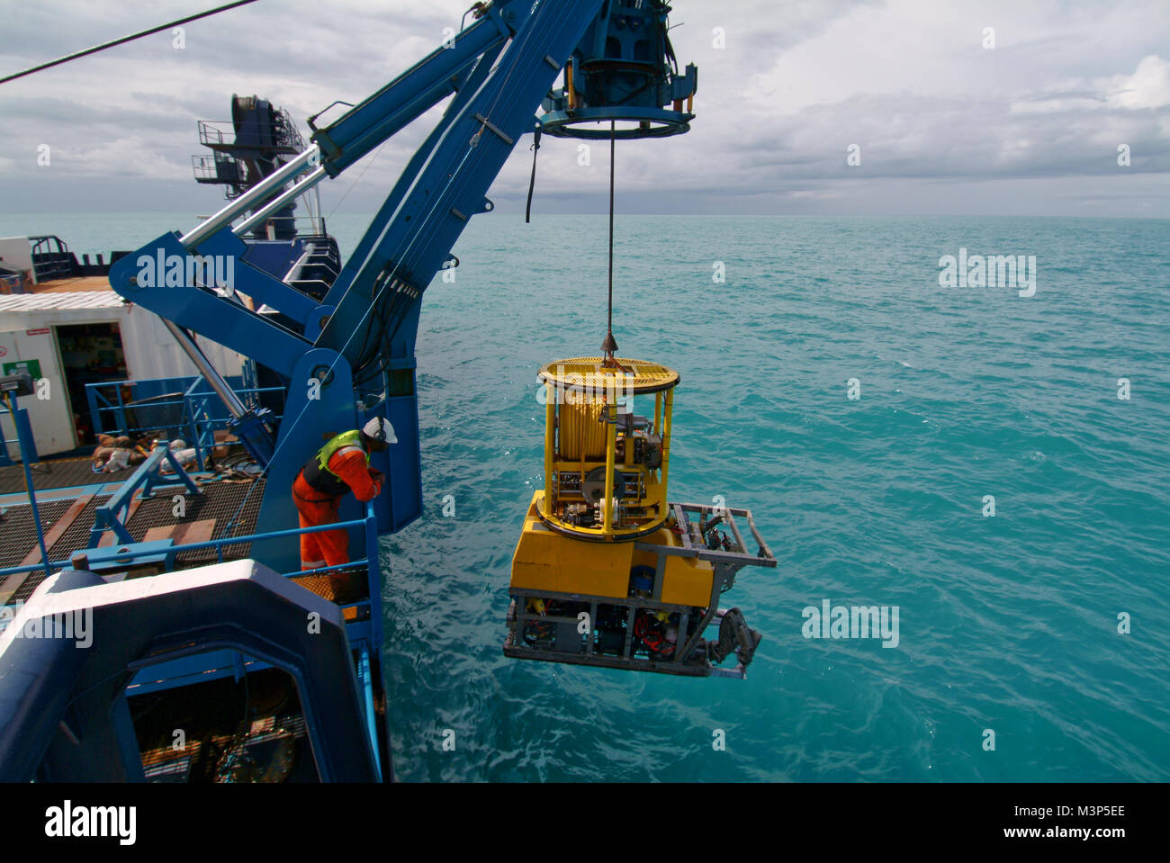 A Workclass ROV (Remotely Operated Vehicle) is deployed from a vessel ...