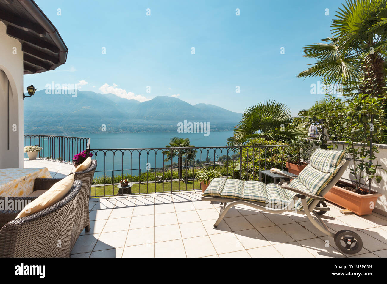 beautiful terrace of a villa on the lake Stock Photo - Alamy