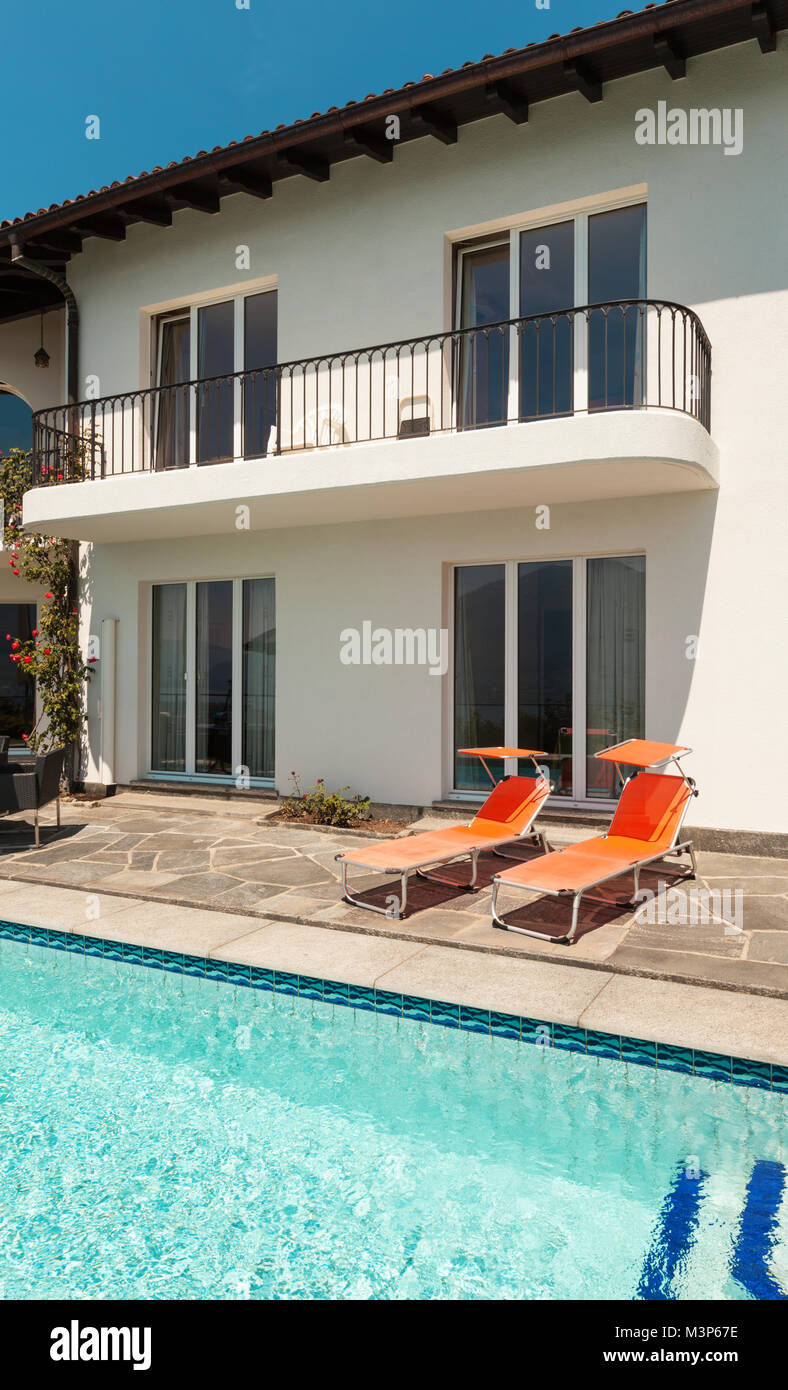 House, nice terrace with swimming pool Stock Photo - Alamy