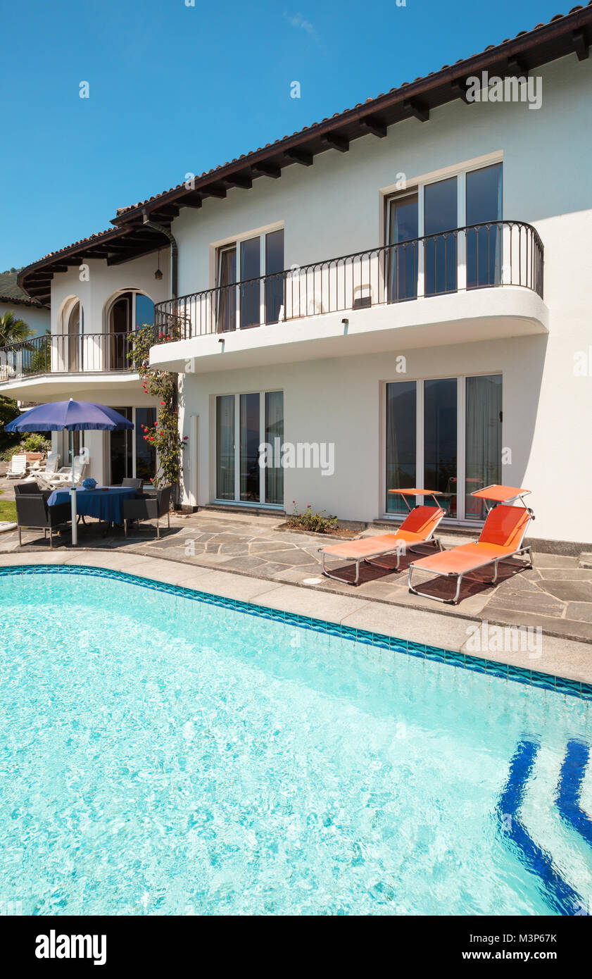 beautiful terrace with swimming pool Stock Photo - Alamy