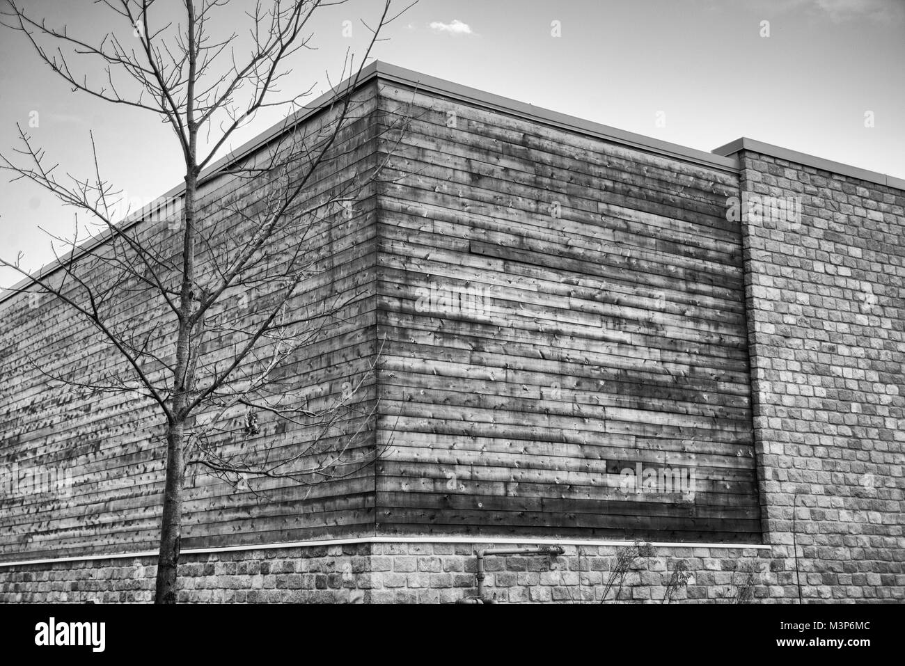 Abstract architecture background with wood and brick walls building ...