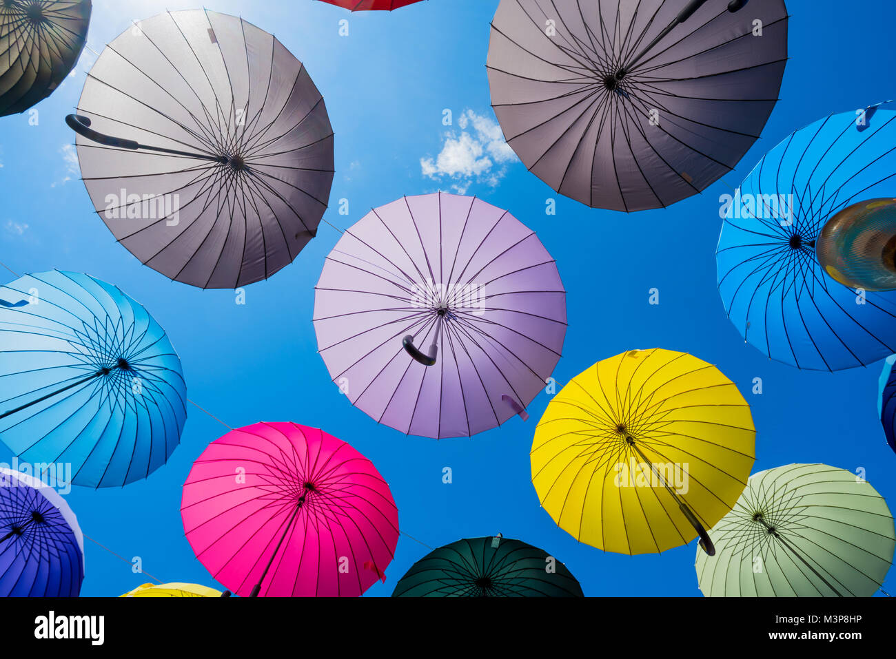 Colorful umbrellas background. The sky of colorful umbrellas Stock ...