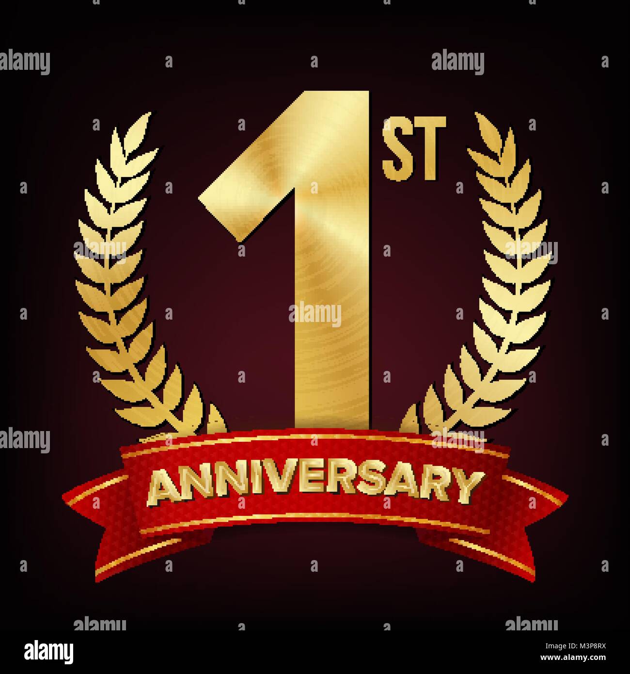 1 Year Anniversary Vector. One, First Celebration Banner. Gold Digit ...
