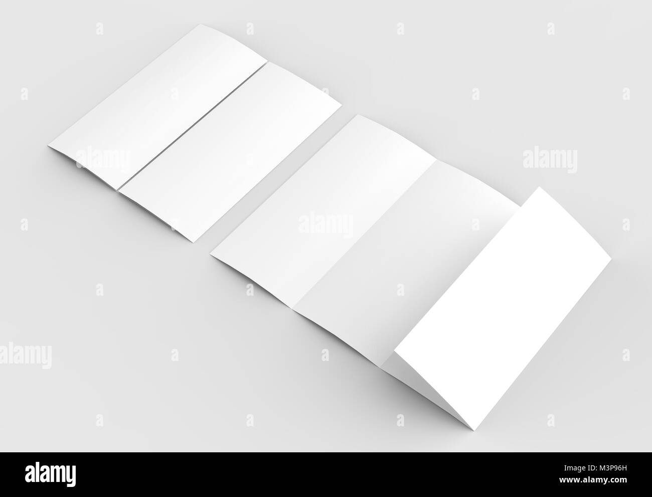 Four folded - 4-Fold - vertical brochure mock-up isolated on soft gray ...