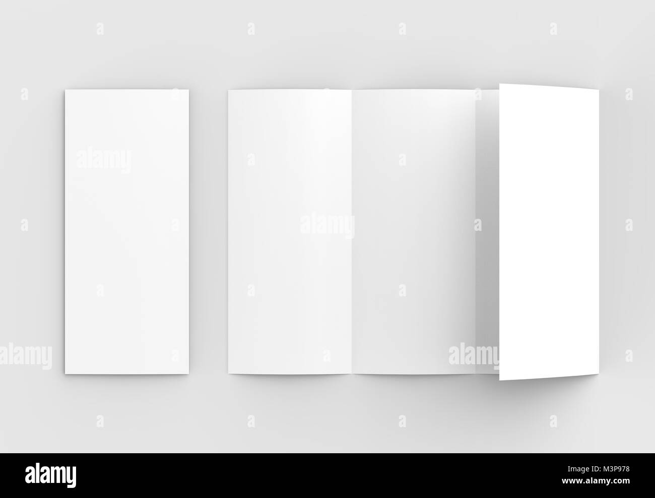 Four folded - 4-Fold - vertical brochure mock-up isolated on soft gray ...