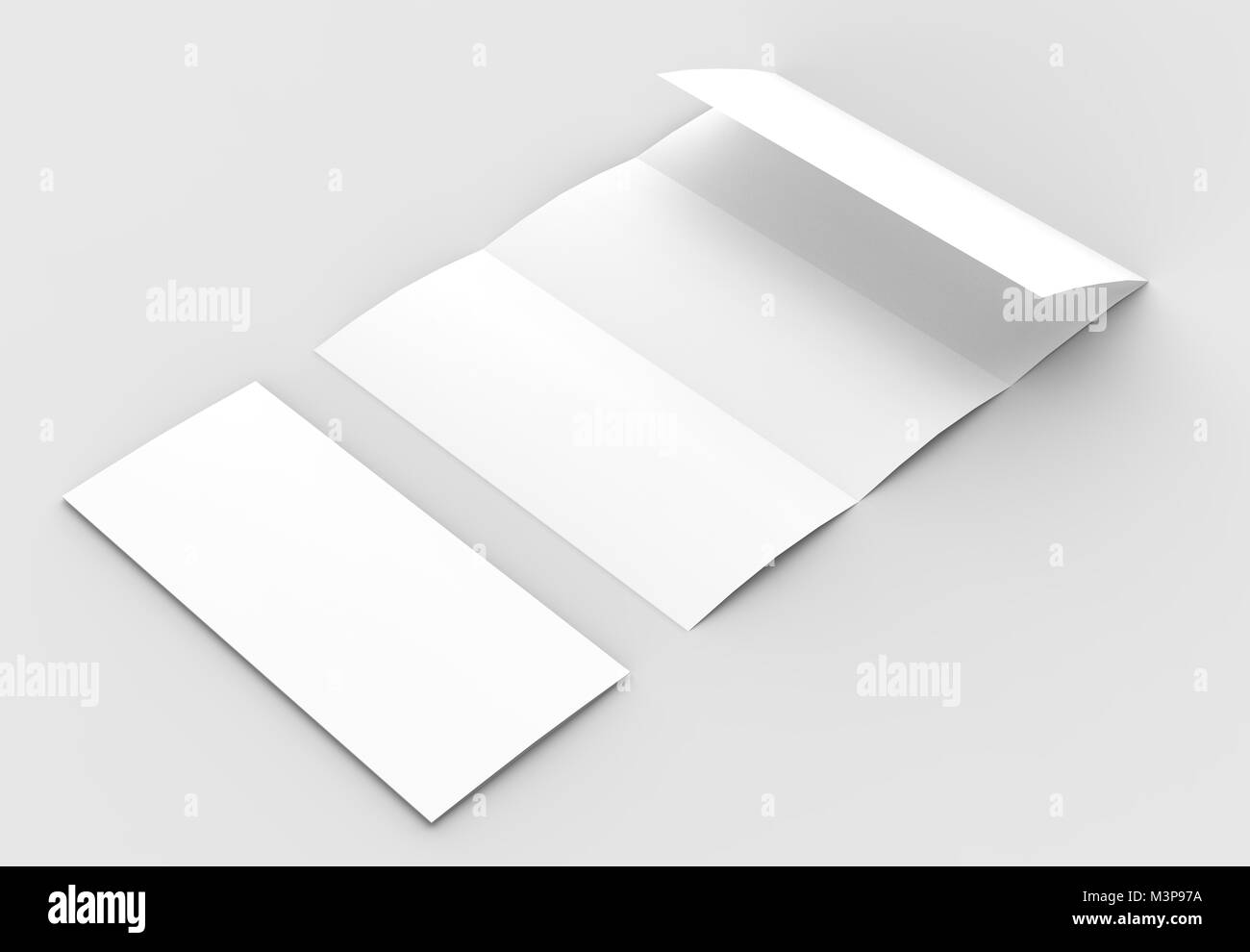 Four folded - 4-Fold - vertical brochure mock-up isolated on soft gray ...