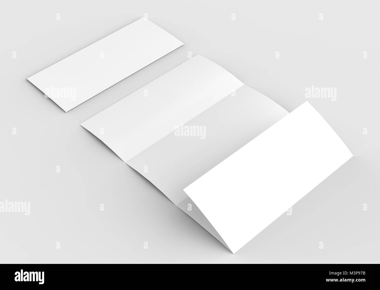 Four folded - 4-Fold - vertical brochure mock-up isolated on soft gray ...