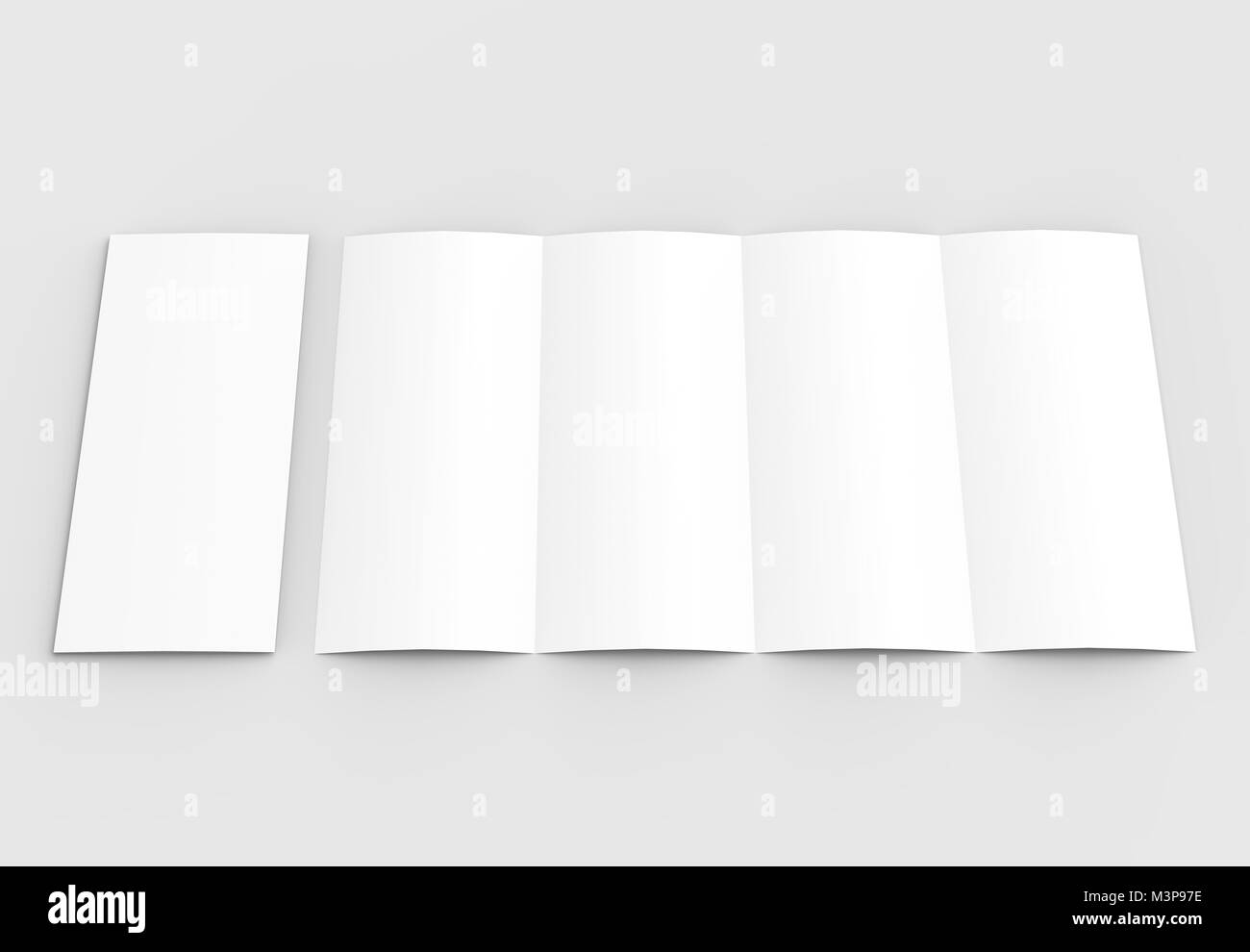 Four folded - 4-Fold - vertical brochure mock-up isolated on soft gray ...
