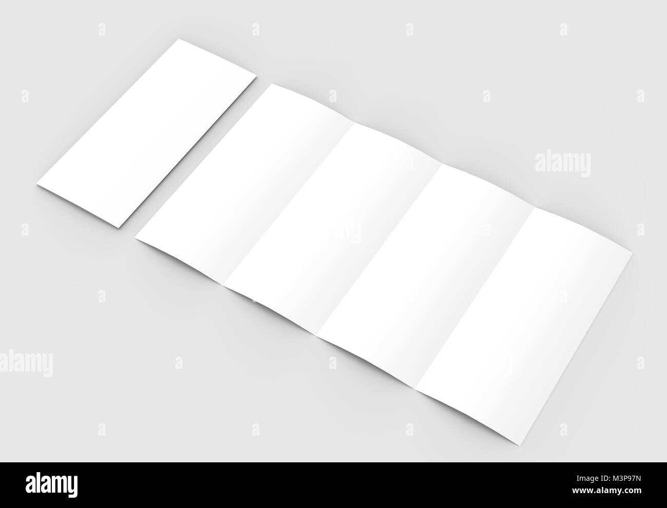 Four folded - 4-Fold - vertical brochure mock-up isolated on soft gray ...