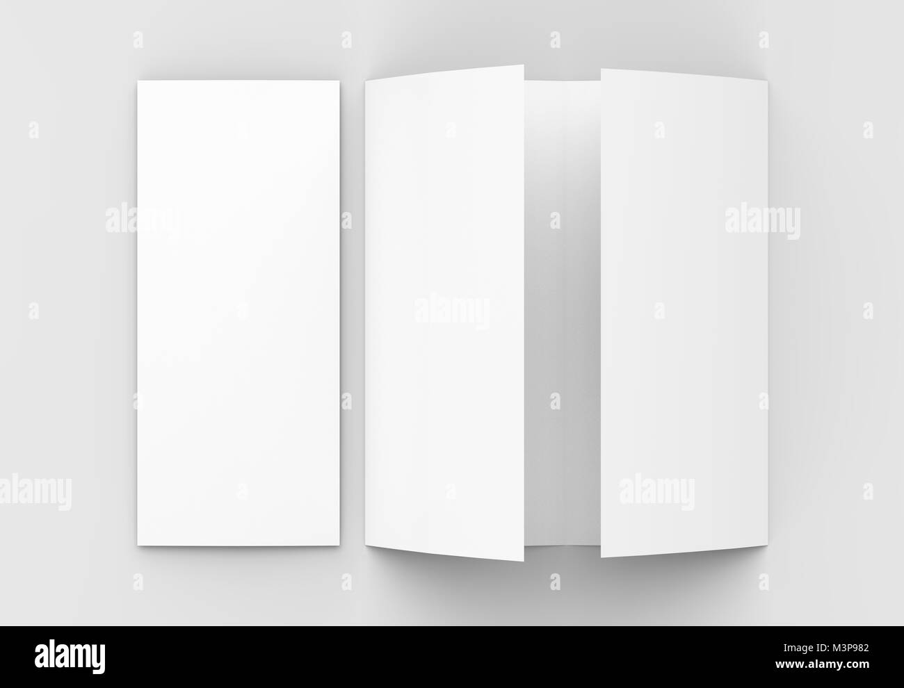 Four folded - 4-Fold - vertical brochure mock-up isolated on soft gray ...