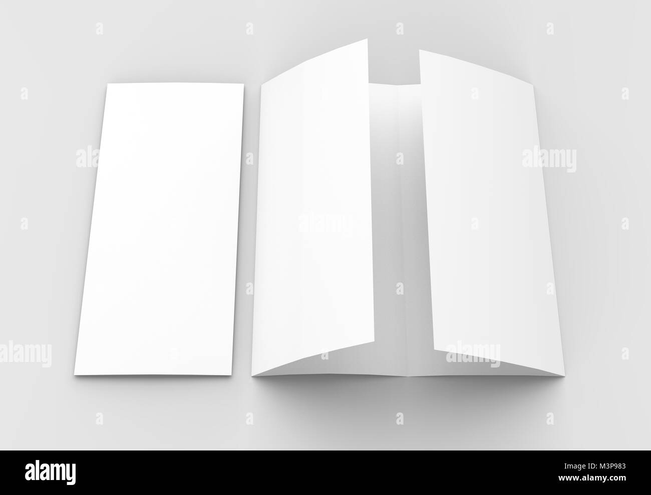 Four folded - 4-Fold - vertical brochure mock-up isolated on soft gray ...