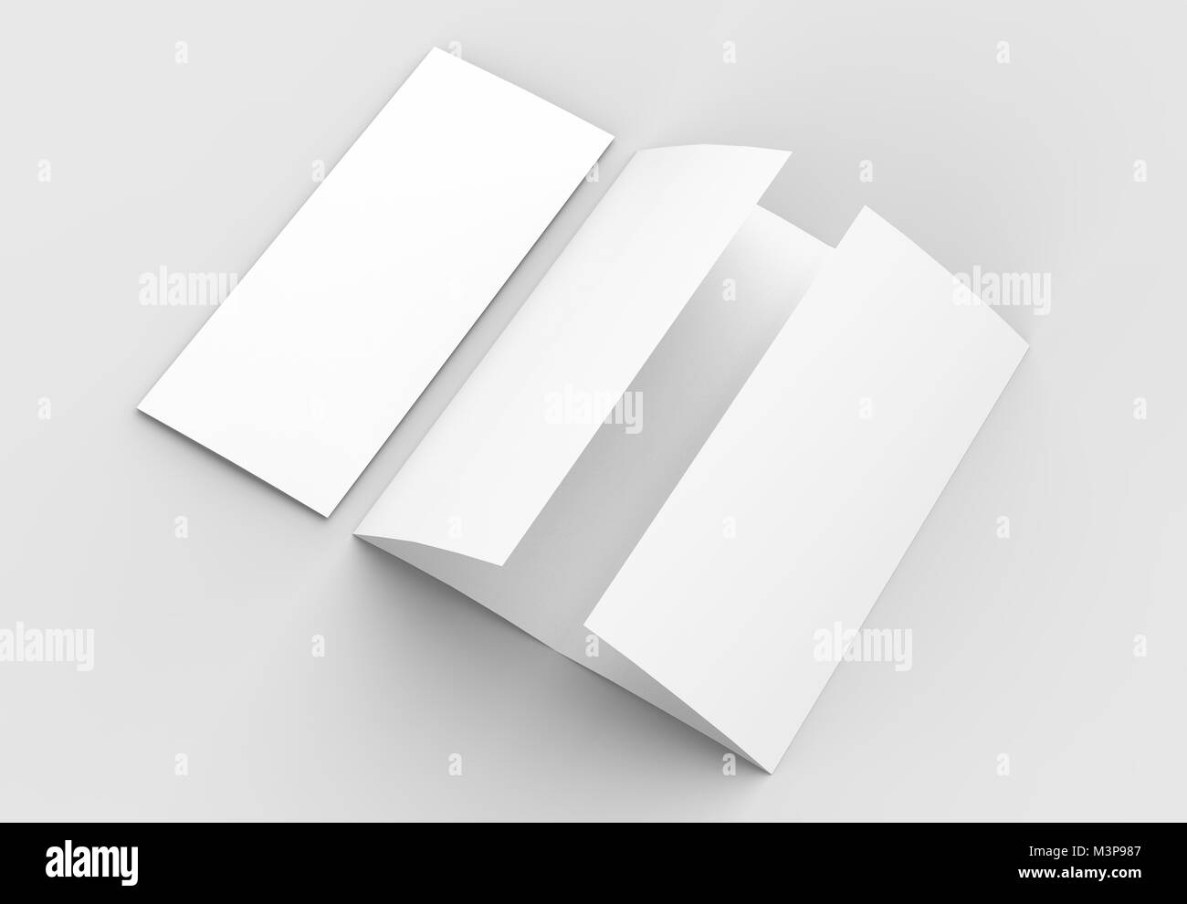 Four folded - 4-Fold - vertical brochure mock-up isolated on soft gray ...