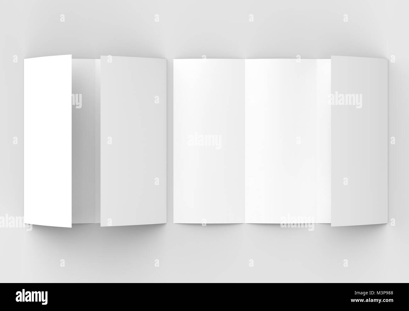 Four folded - 4-Fold - vertical brochure mock-up isolated on soft gray ...