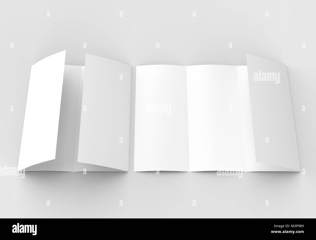 Four folded - 4-Fold - vertical brochure mock-up isolated on soft gray ...