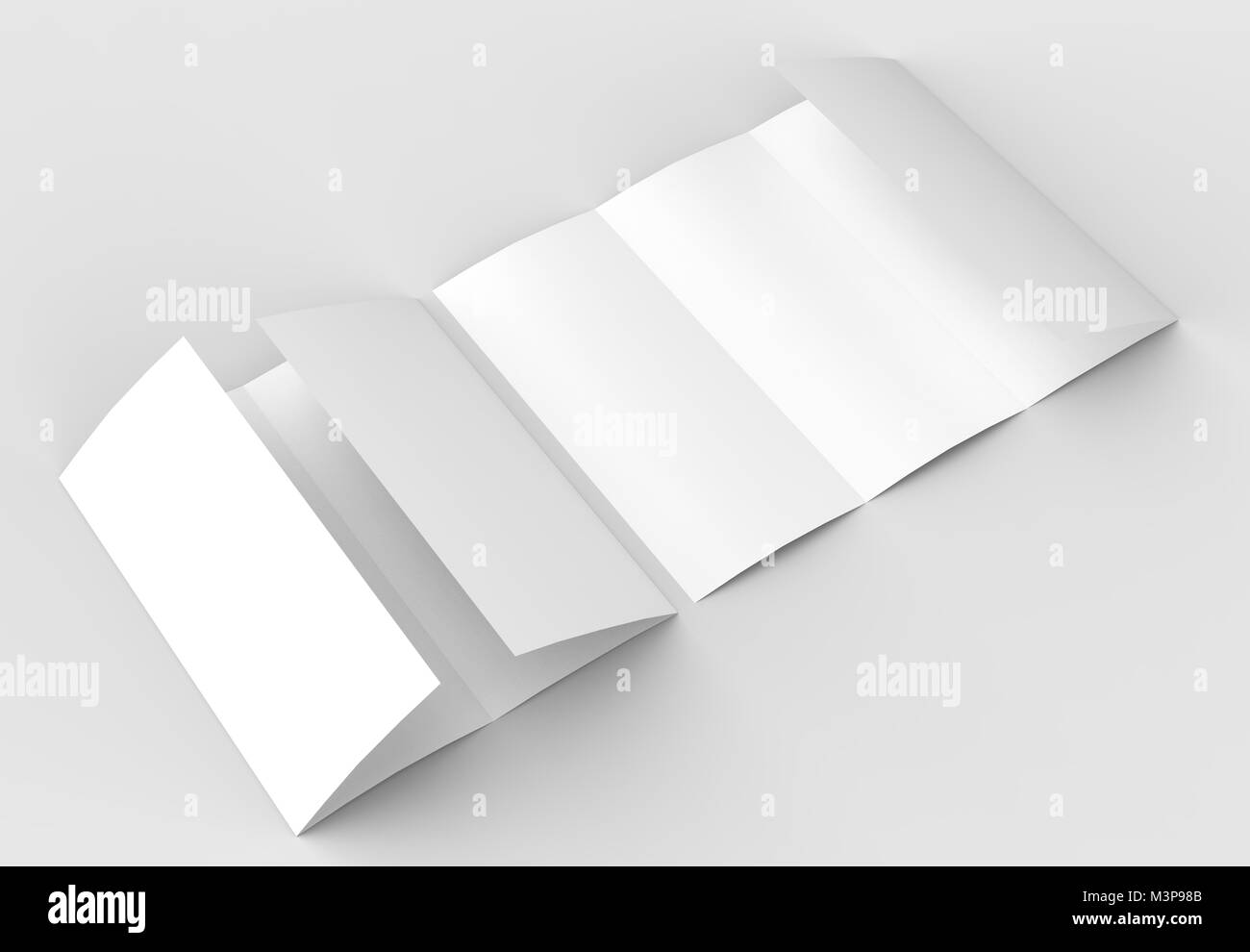 Four folded - 4-Fold - vertical brochure mock-up isolated on soft gray ...