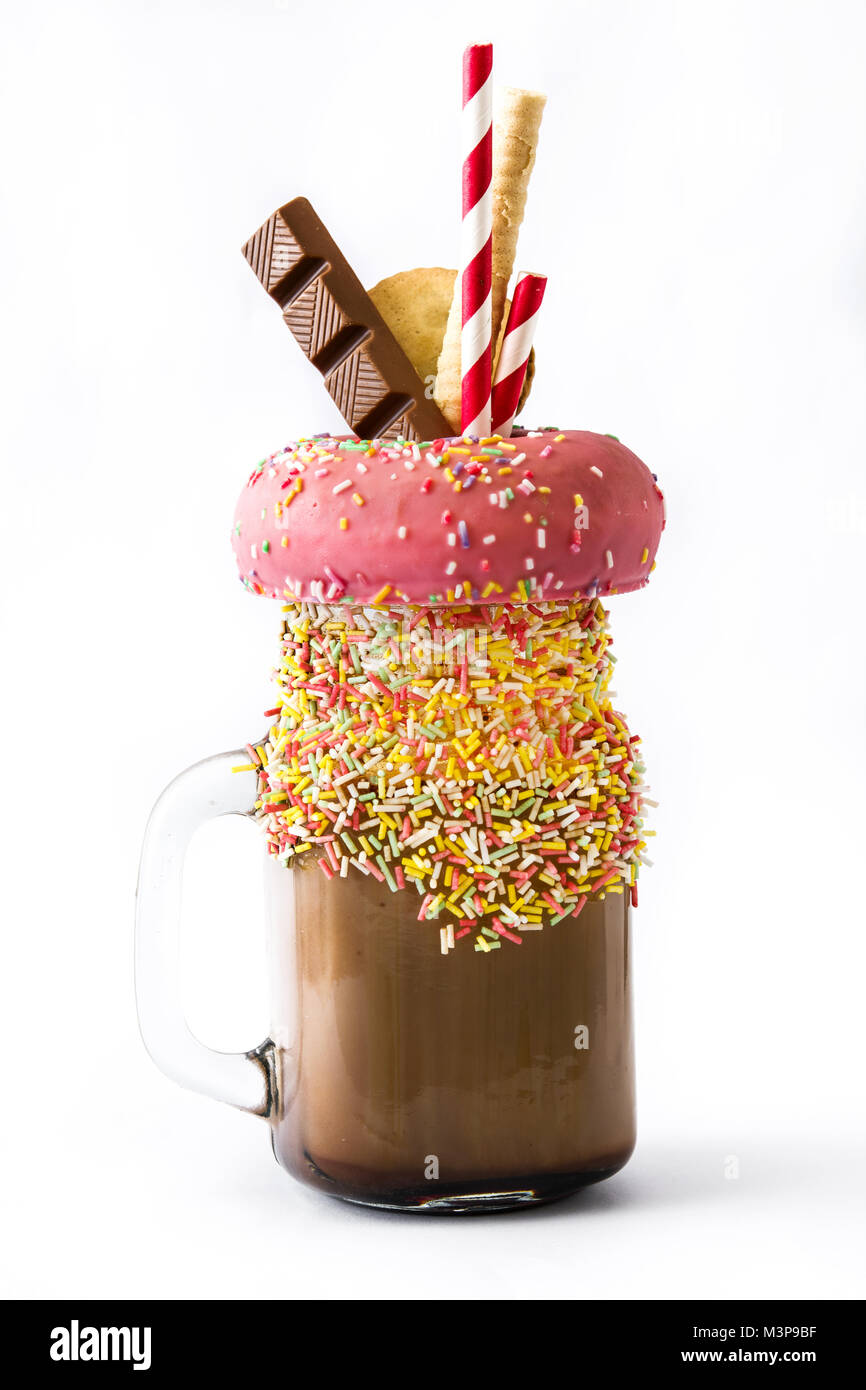 Extreme milkshake or freak shake isolated on white background Stock ...