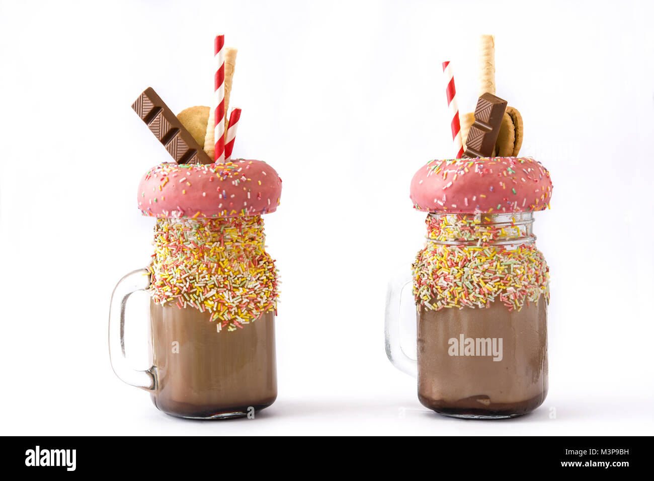Extreme milkshake or freak shake isolated on white background Stock ...