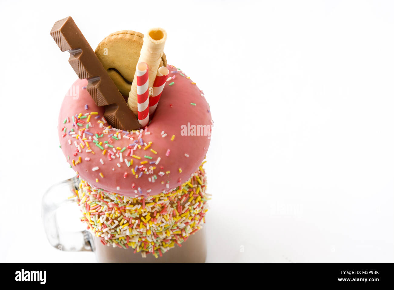 Extreme milkshake or freak shake isolated on white background Stock ...