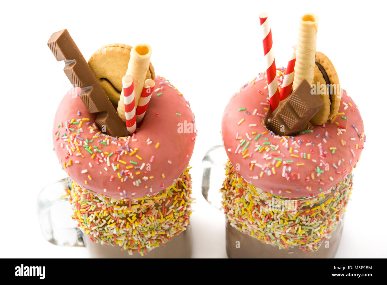 Extreme milkshake or freak shake isolated on white background Stock ...